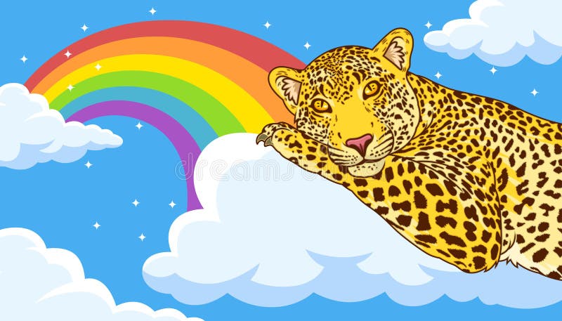 Cute Leopard Cartoon with Rainbow Background Stock Vector ...