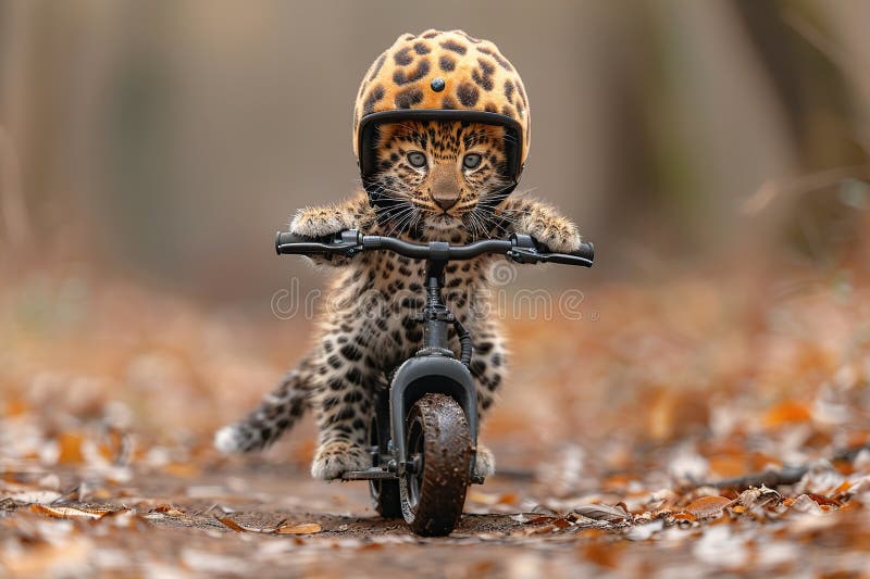 Leopard Cub Riding a Bike stock illustration. Illustration of spots ...