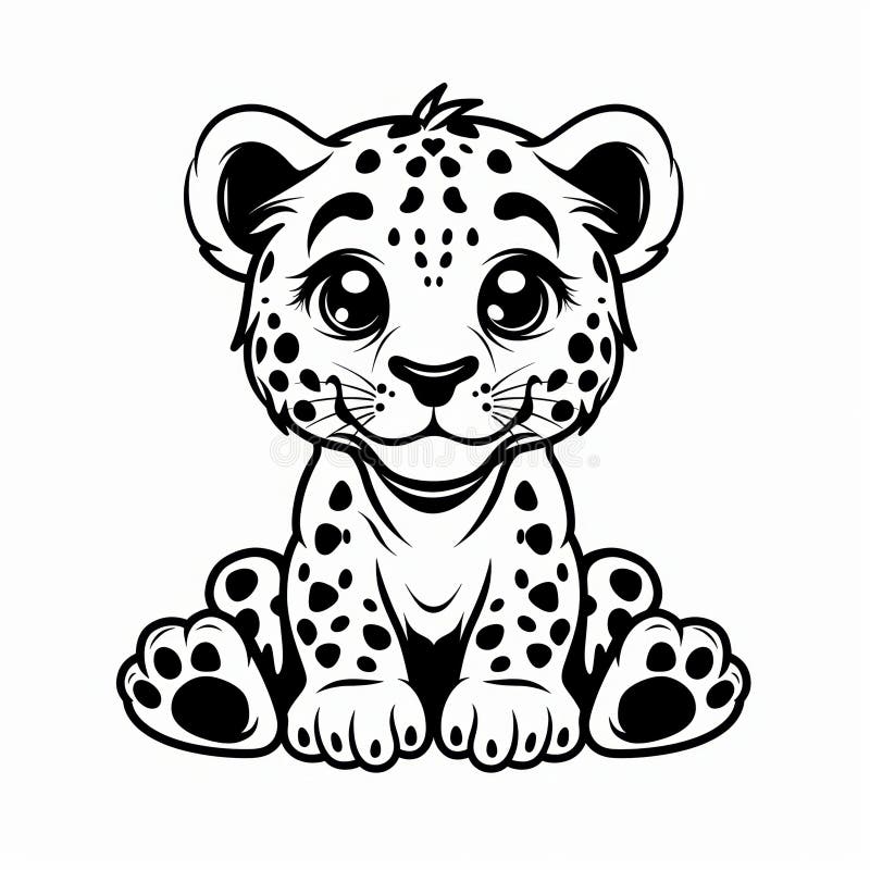 Cute Leopard Logo Design in Flat Vector Style with Outline Stock ...