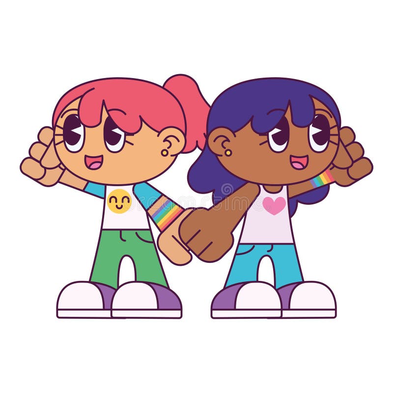 Cute Lesbian Chibi Couple Characters Holding Hands Vector Stock Vector ...