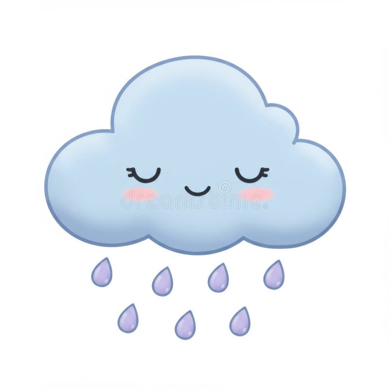 Cute Light Blue Cartoon Cloud Raining Stock Illustration - Illustration ...