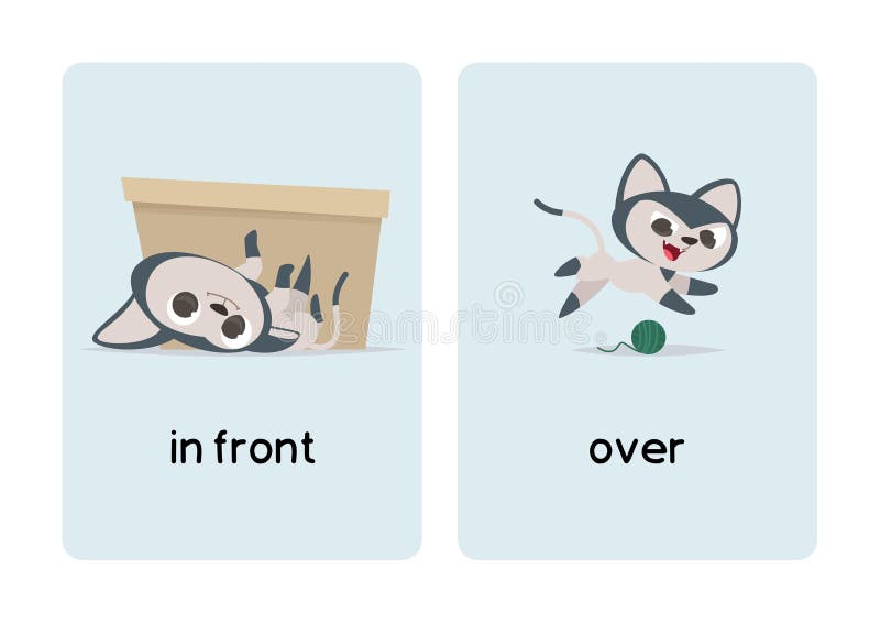 Cute Light Blue Preposition of Place Flashcards - 2 Stock Illustration ...