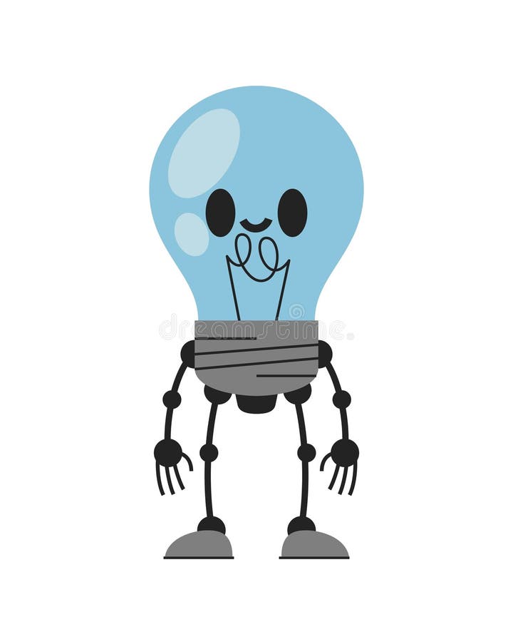 A Cute Light Bulb Robot. Idea Sign, Solution, Thinking Concept Stock ...