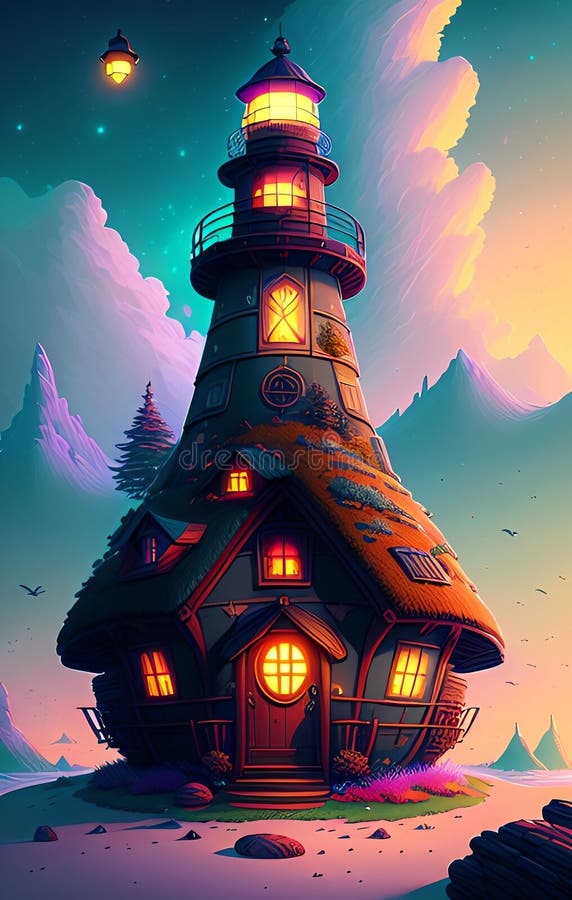 The Cute Lighthouse - AI Generated Artwork Stock Illustration ...