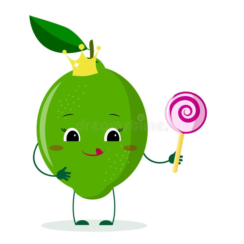 Cute Lime Cartoon Character with Crown Holds a Lollipop. Stock Vector ... Cute Lime Cartoon Character with Crown Holds a Lollipop. Stock Vector ...
