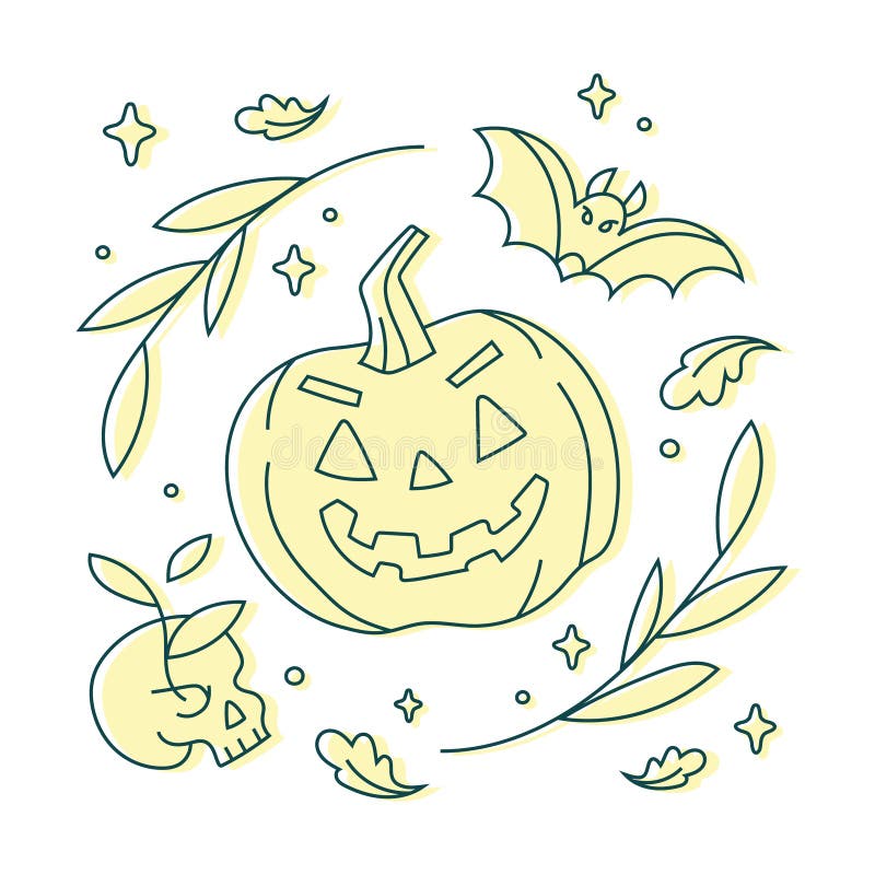 Cute Line Art Black Magic Elements Set Stock Vector - Illustration of ...