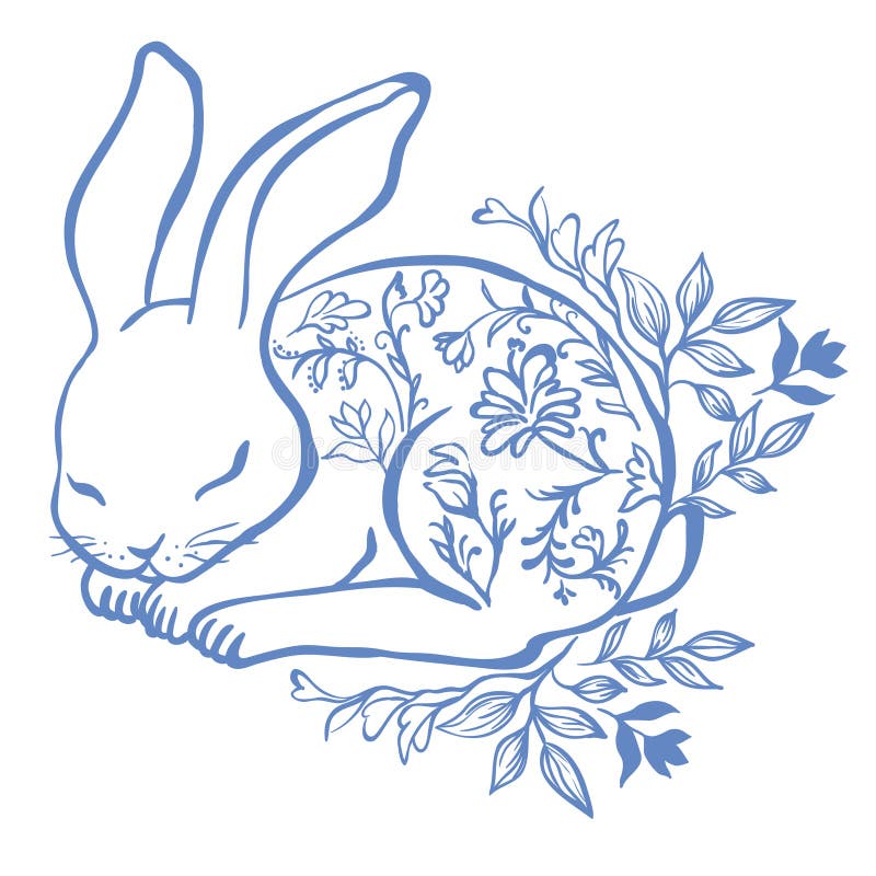 Cute Line Art Bunny. stock illustration. Illustration of decoration ...