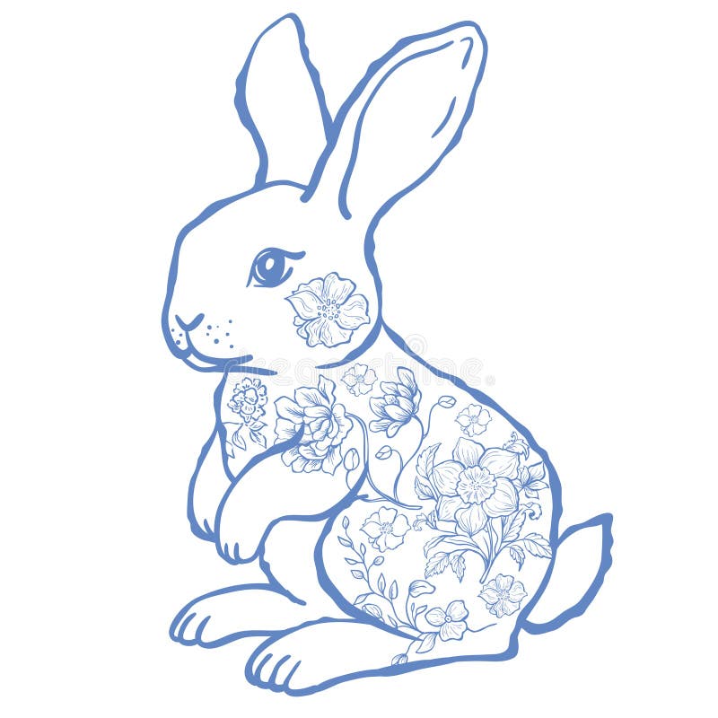 Cute Line Art Bunny. stock illustration. Illustration of doodle - 366367548