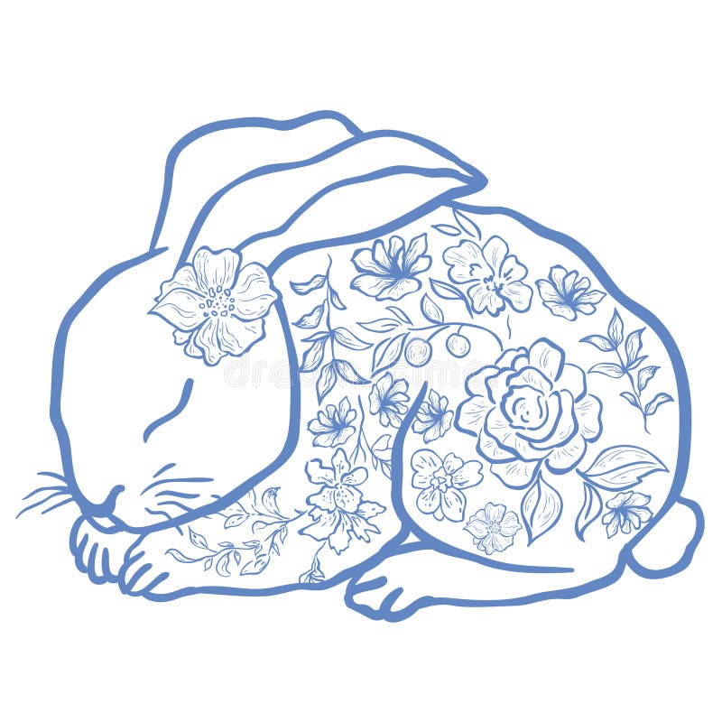 Cute Line Art Bunny. stock illustration. Illustration of season - 366367682