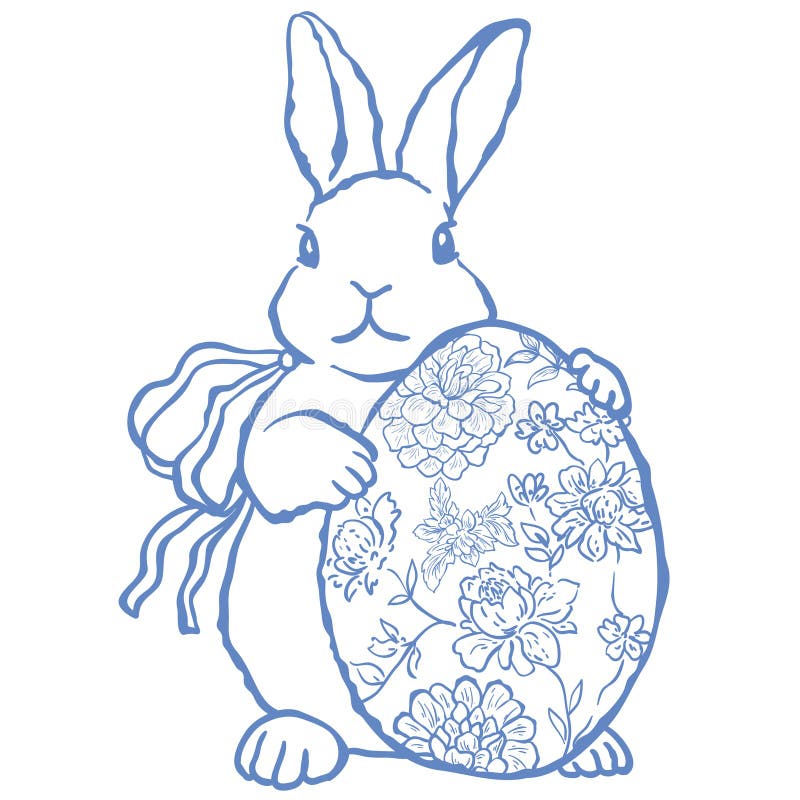 Cute Line Art Easter Bunny with Egg. Stock Vector - Illustration of ...