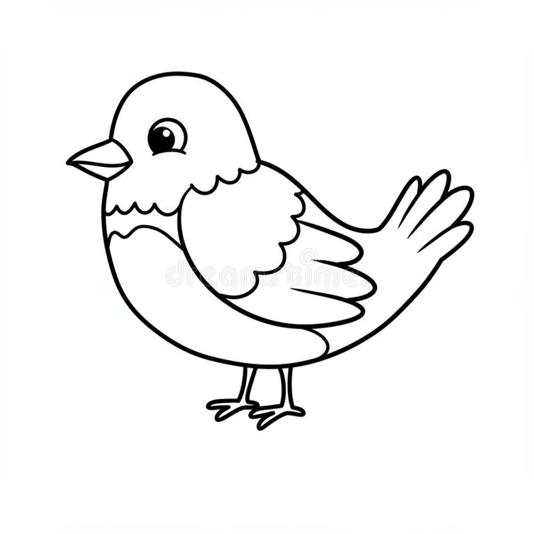 Cute Line Drawing of a Stylized Bird Facing Left. Features Include a ...