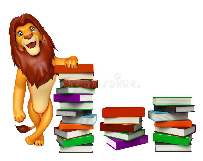 Cute Lion Cartoon Character with Book Stock Illustration - Illustration ...