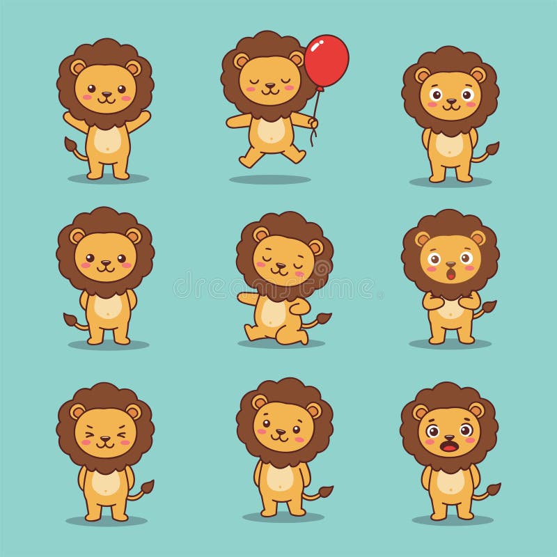 Cute Lion Character with Mane Engaged in Different Activity Vector Set ...