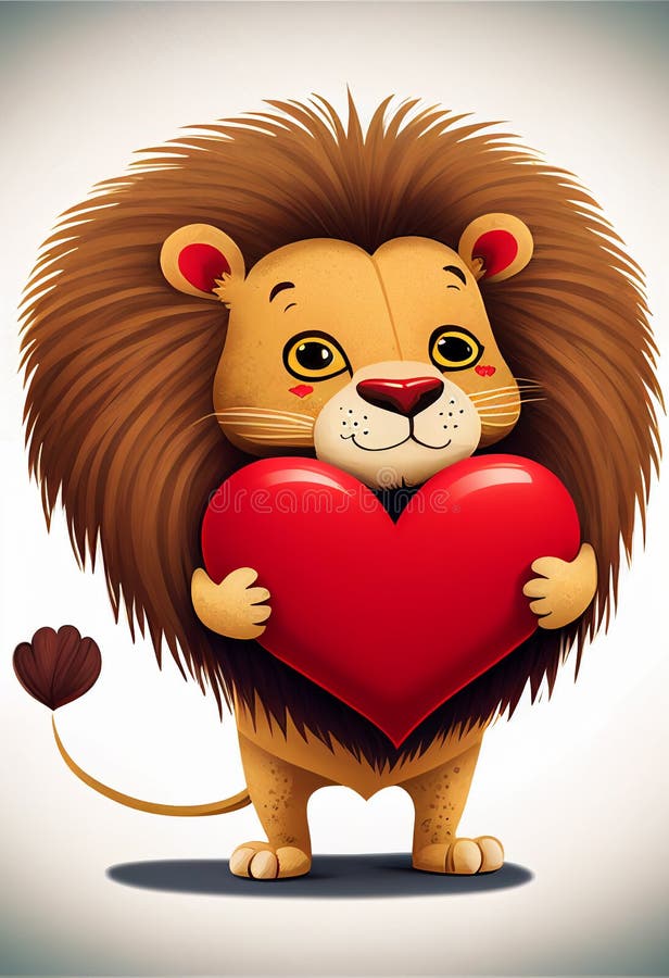 Cute Lion Cub with a Heart in Its Paws. AI Generated Stock Illustration ...