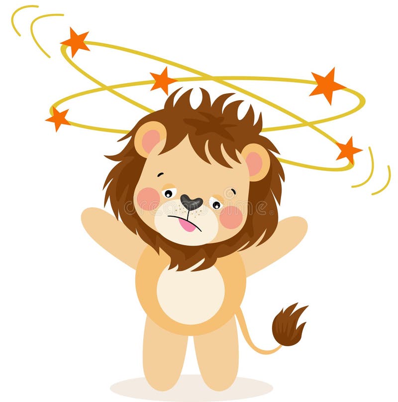Cute Lion Feeling Dizzy Isolated on White Stock Vector - Illustration ...