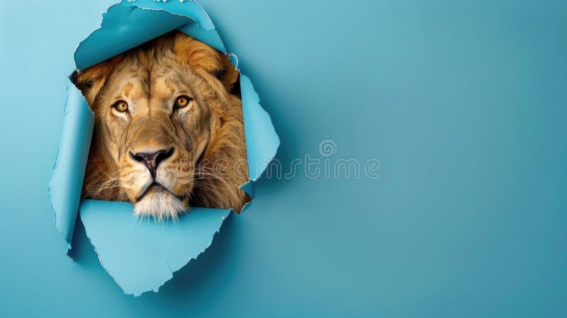 Cute Lion Peeking through a Hole Stock Illustration - Illustration of ...