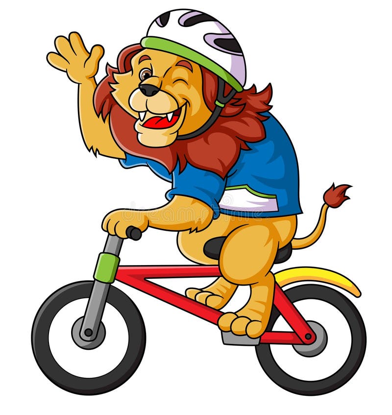 Cute Lion Riding Bicycle Cartoon Vector Icon Stock Vector ...