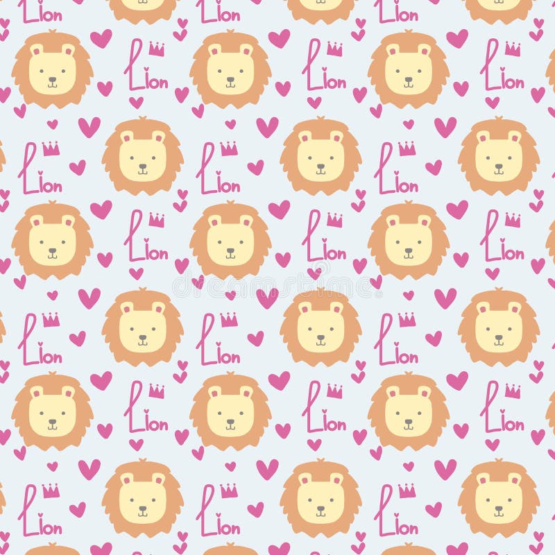 Cute Lion , Seamless Pattern Stock Illustration - Illustration of ...