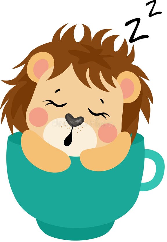 Cute Lion Sleeping Inside a Cup Stock Vector - Illustration of dream ...