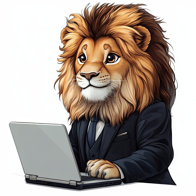 Cute Lion in Suit Working on Laptop, Showcasing Professional Vibe Stock ...