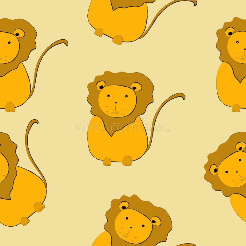 Lions Seamless Pattern. Vector Seamless Pattern of Lion and Green Plant ...