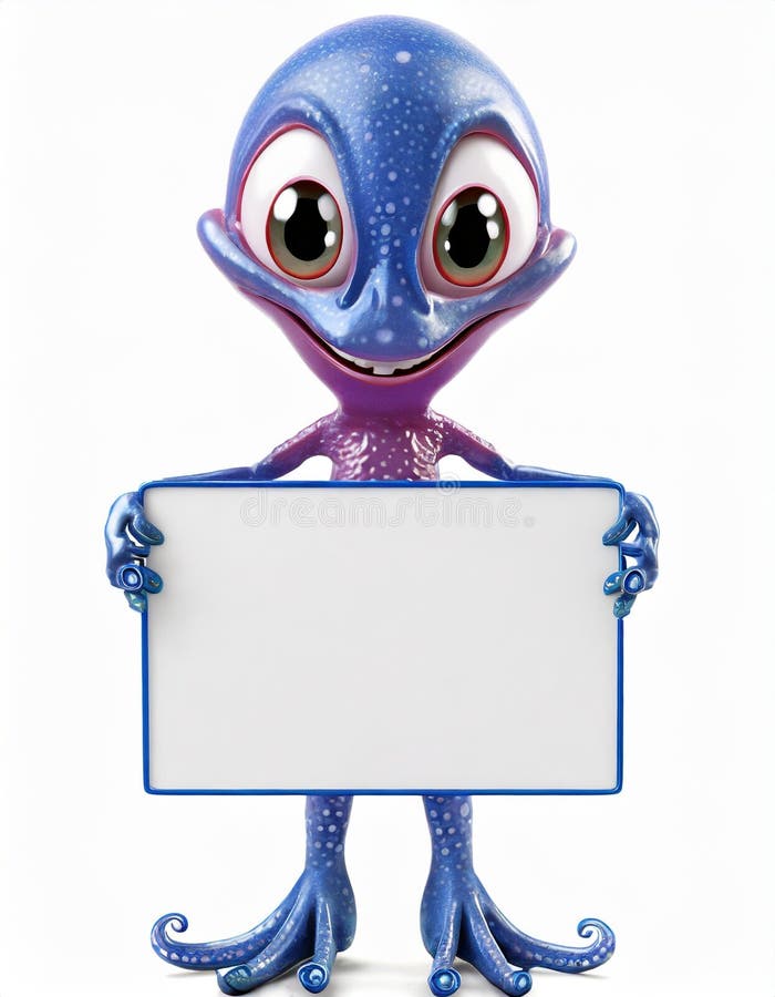 Cute Little Alien Holding a Blank Sign Stock Illustration ...