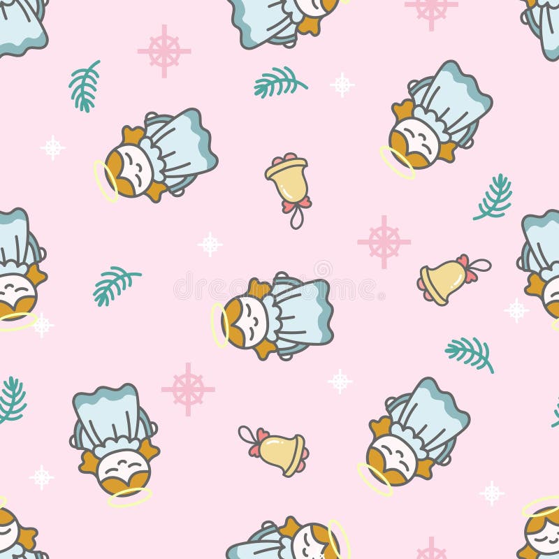 Cute Little Angel Christmas Doodle Pattern Stock Vector - Illustration ...
