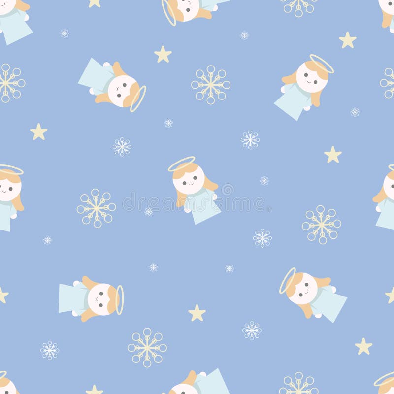 Cute Little Angel Winter Snowflake Pattern Stock Vector - Illustration ...