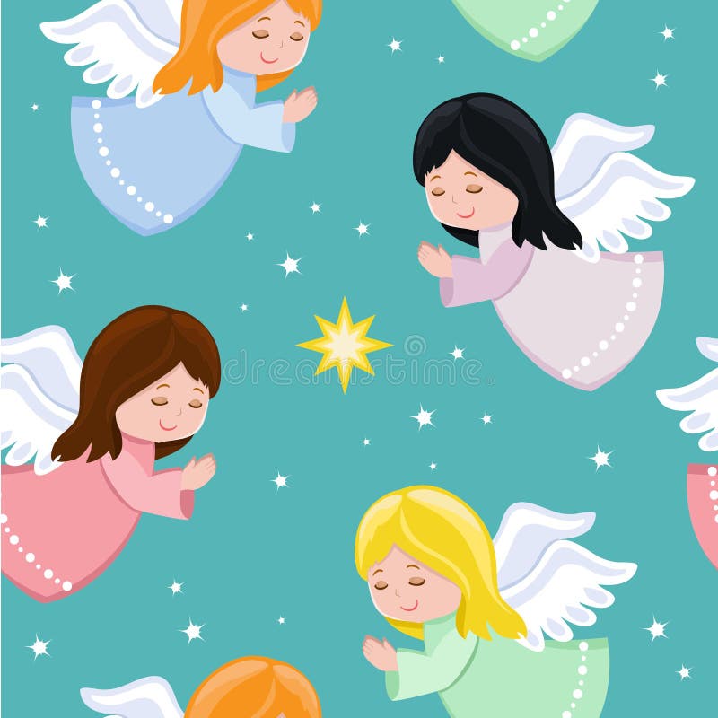 Cute Little Angels Flying in the Sky. Stock Vector - Illustration of ...