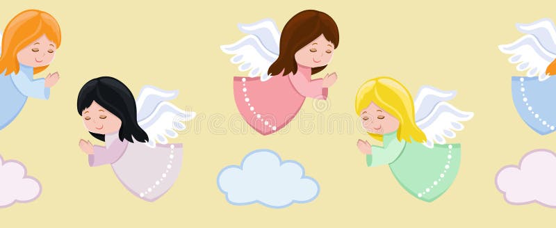 Cute Little Angels Flying in the Sky. Stock Vector - Illustration of ...