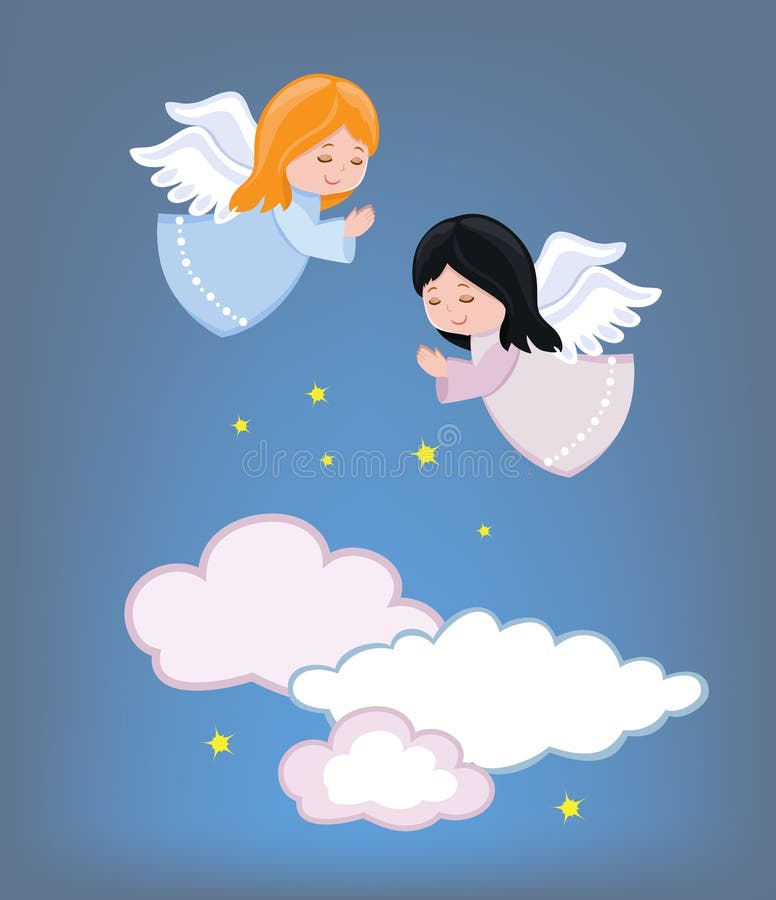 Cute Little Angels Flying in the Sky. Stock Vector - Illustration of ...