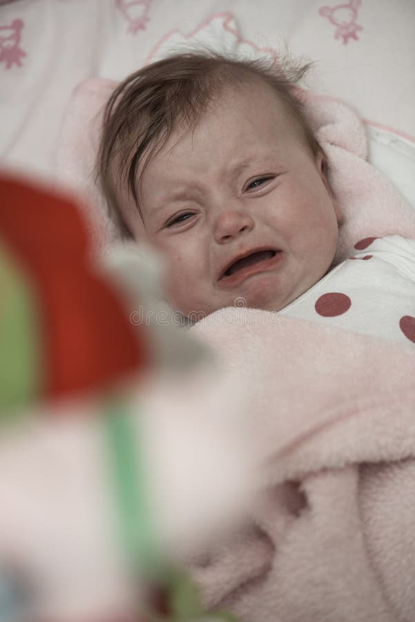 Cute Little Baby in Bed Crying Stock Photo - Image of infant, health ...