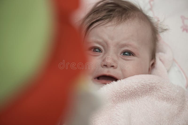 Cute Little Baby in Bed Crying Stock Image - Image of toddler, portrait ...