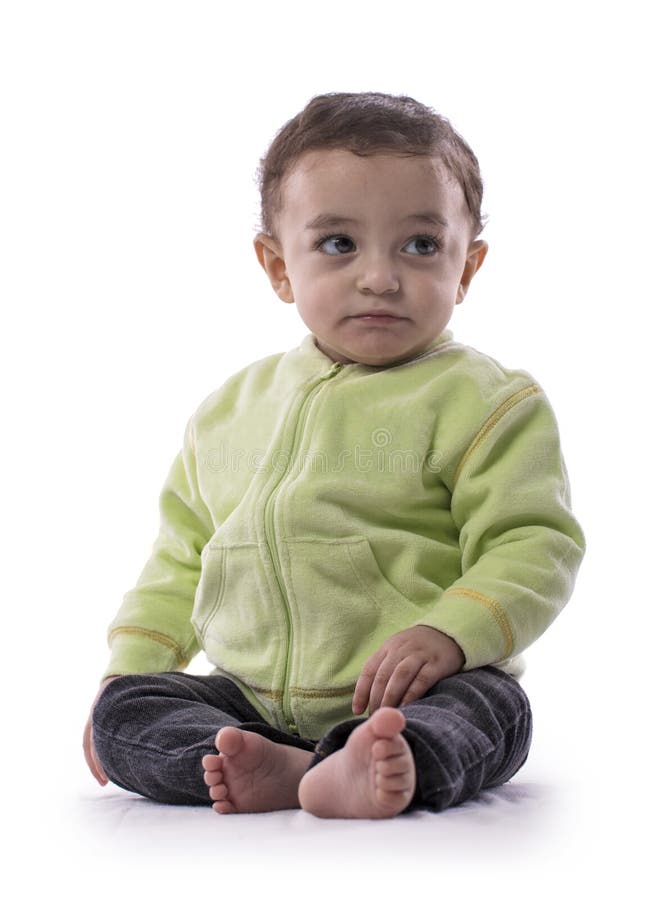 Cute Baby Sitting Over White Stock Image - Image of beauty, little ...