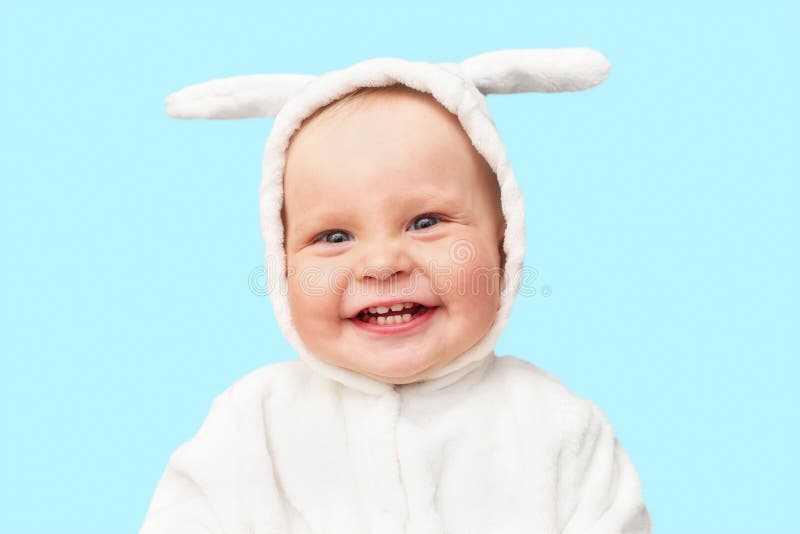 Cute Little Baby in Bunny Costume Sitting on Furry Rug Stock Image ...