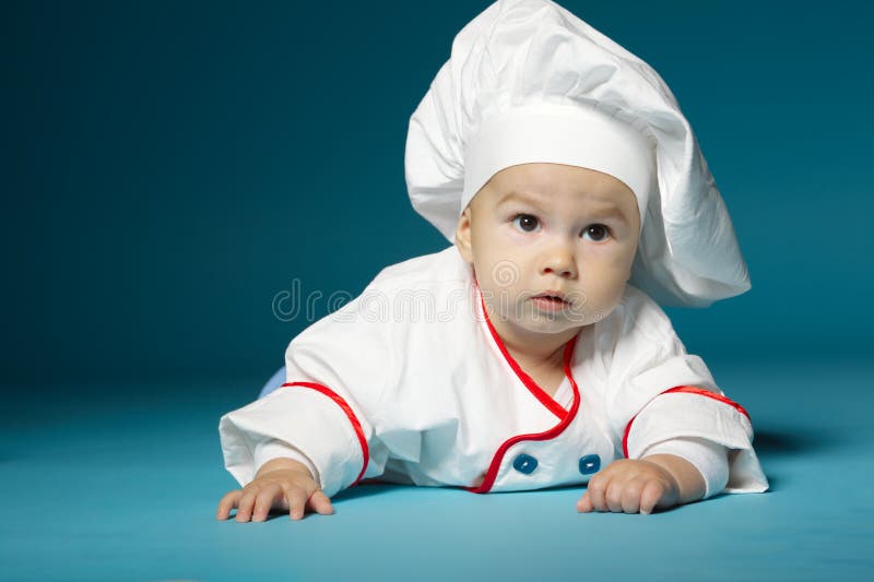 Cute Little Baby with Chef Hat Stock Photo - Image of baker, smile ...