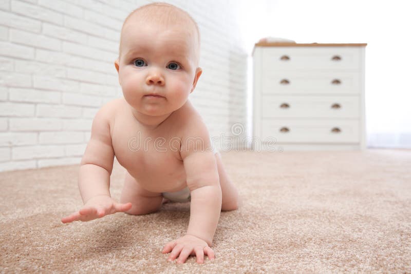 Cute Little Baby Crawling on Carpet Stock Image - Image of game, brick ...