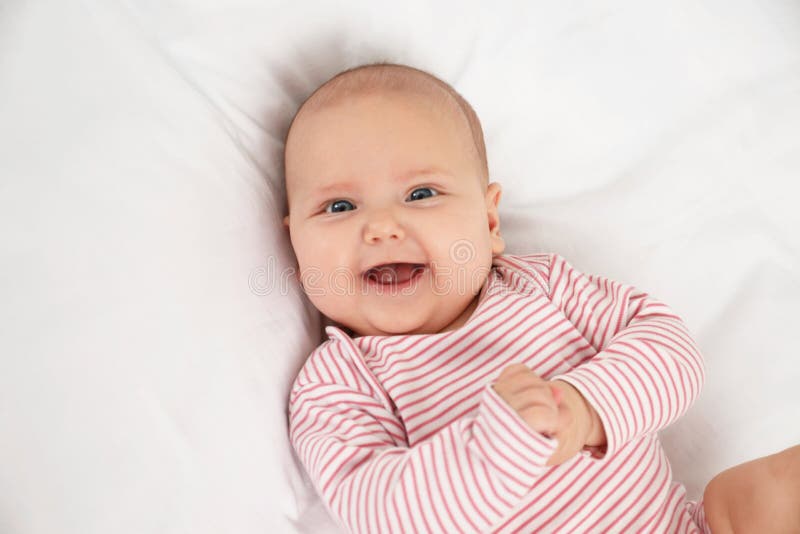 Cute Little Baby Lying on White Fabric Stock Photo - Image of innocent ...