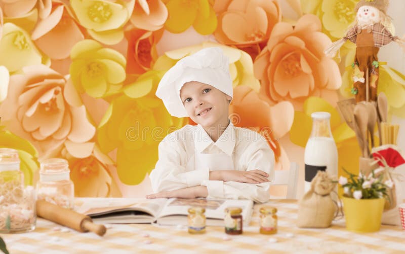 Cute Little Baby is Preparing Tasty Meals the Kitchen Stock Image ...