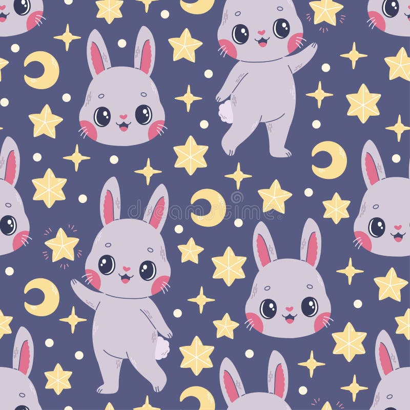 Baby Rabbit with Star Kids Seamless Pattern Vector Stock Vector ...