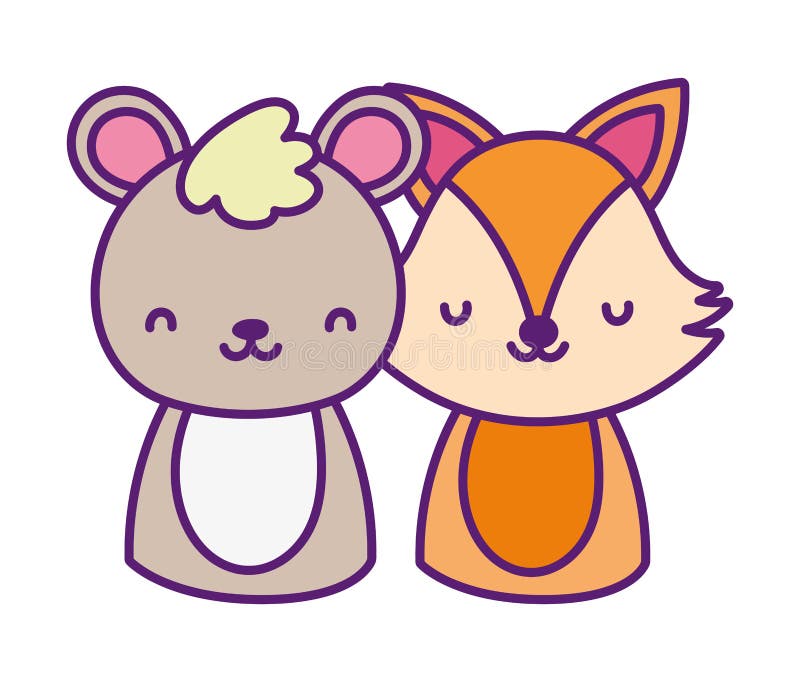 Cute Little Bear and Fox Cartoon Design 向量例证 - 插画 包括有 滑稽, 本质: 166250861