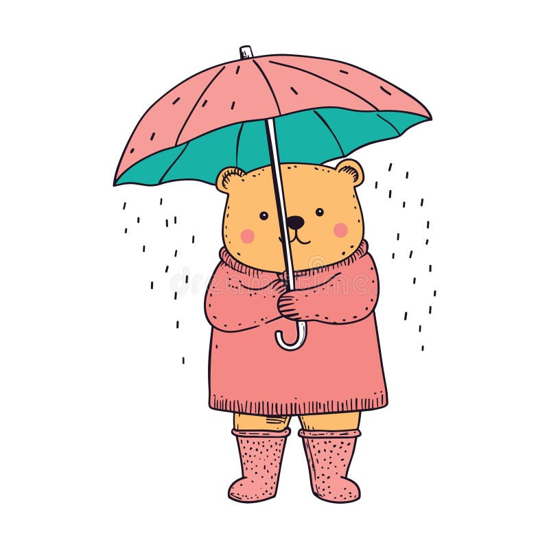 Cute Little Bear in Rubber Boots with Umbrella AI Generated Stock ...