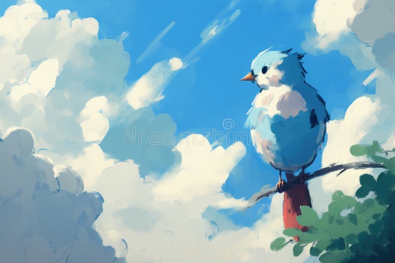 Cute a Little Blue Bird on Blue Sky Background Stock Illustration ...
