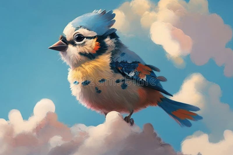 Cute a Little Blue Bird on Blue Sky Background Stock Illustration ...