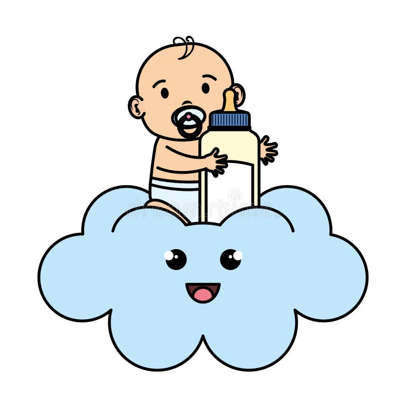Cute and Little Boy Baby in Cloud Stock Vector - Illustration of comic ...