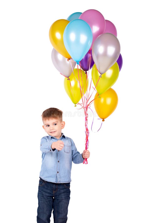 Cute Little Boy with Balloons Stock Photo - Image of lifestyle, think ...