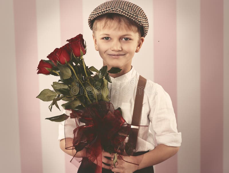 Cute little boy stock image. Image of retro, holding - 66884375