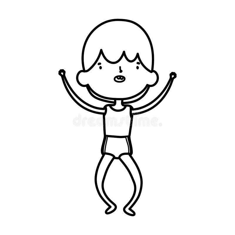 Cute Little Boy Cartoon Character Design Thick Line Stock Vector ...