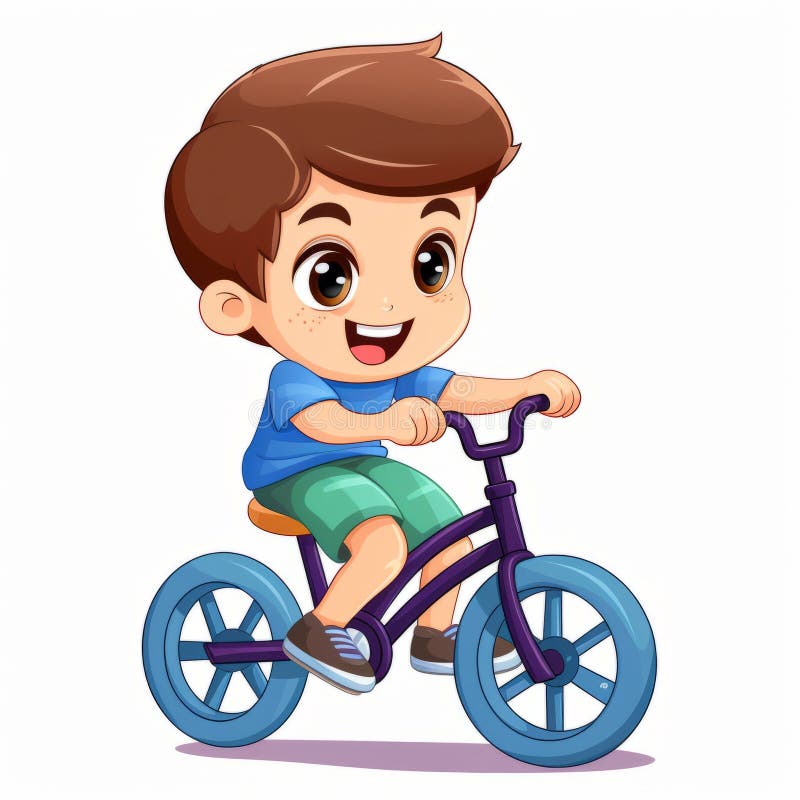 Cute Little Boy Cartoon Riding Bicycle, Vector Illustration Stock ...