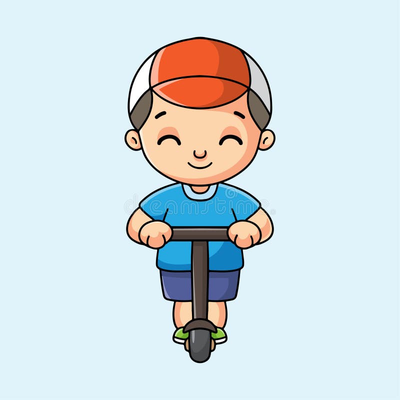 Cute Little Boy Cartoon Riding Scooter Stock Vector - Illustration of ...